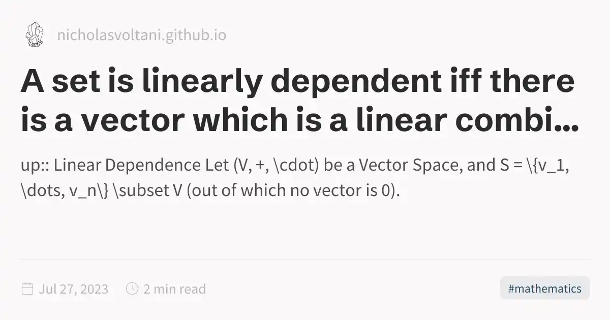 A set is linearly dependent iff there is a vector which is a linear ...