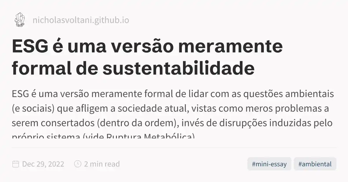 ESG é uma versão meramente formal de sustentabilidade