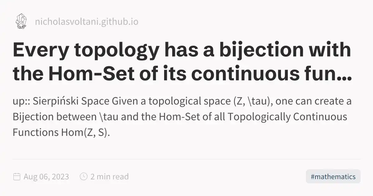 Every topology has a bijection with the Hom-Set of its continuous functions to the Sierpiński space